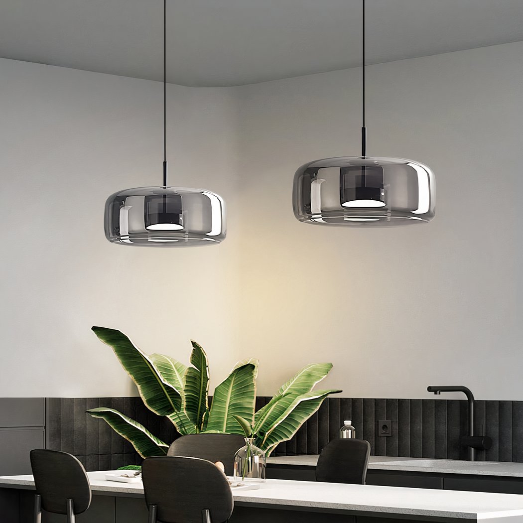 Lampada a sospensione LED in vetro fumé dal design moderno ...