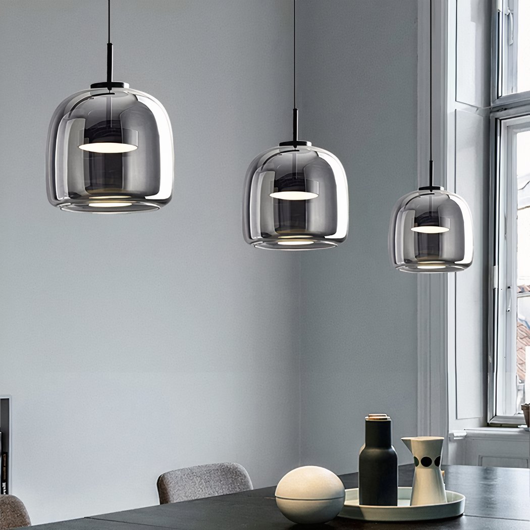 Lampada a sospensione LED in vetro fumé dal design moderno ...